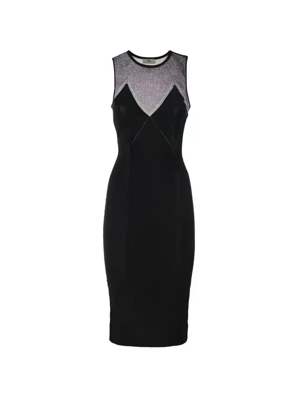 Elisabetta Franchi Knit Dress With Sheer Yoke And Geometric Detail