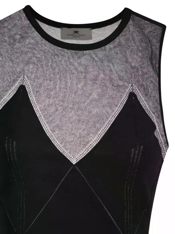 Elisabetta Franchi Knit Dress With Sheer Yoke And Geometric Detail