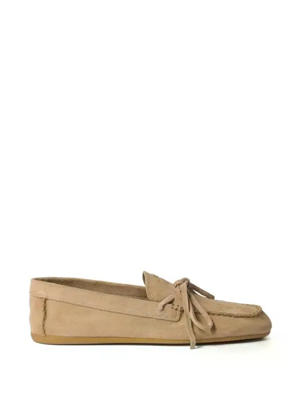 Miu Miu Suede Deck Loafers With Bow Detailing - Neutrals