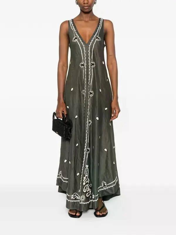 P.a.r.o.s.h Embroidery V-neck Maxi Dress