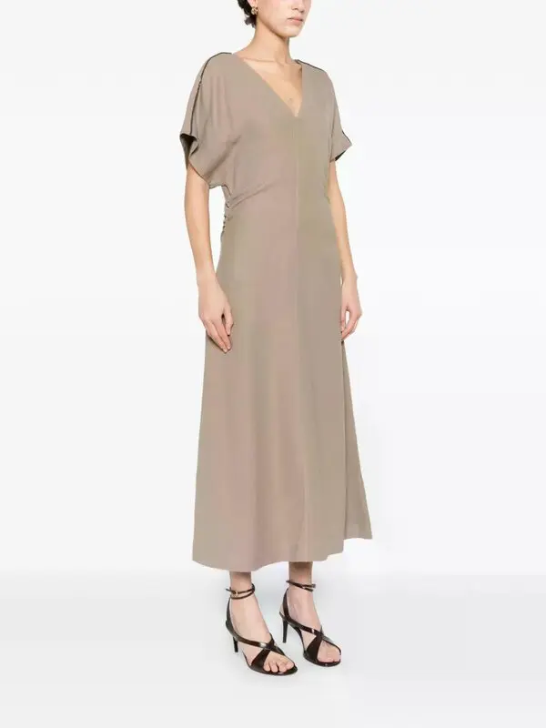 Brunello Cucinelli V-neck Midi Dress - Neutrals