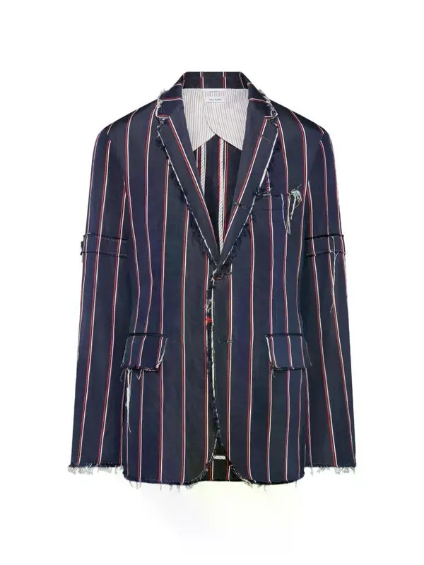 Thom Browne Striped Fringed Blazer - Blue