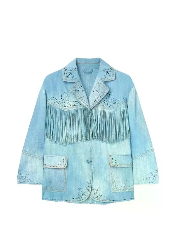 Ermanno Scervino Fringed Laser-cut Denim Jacket