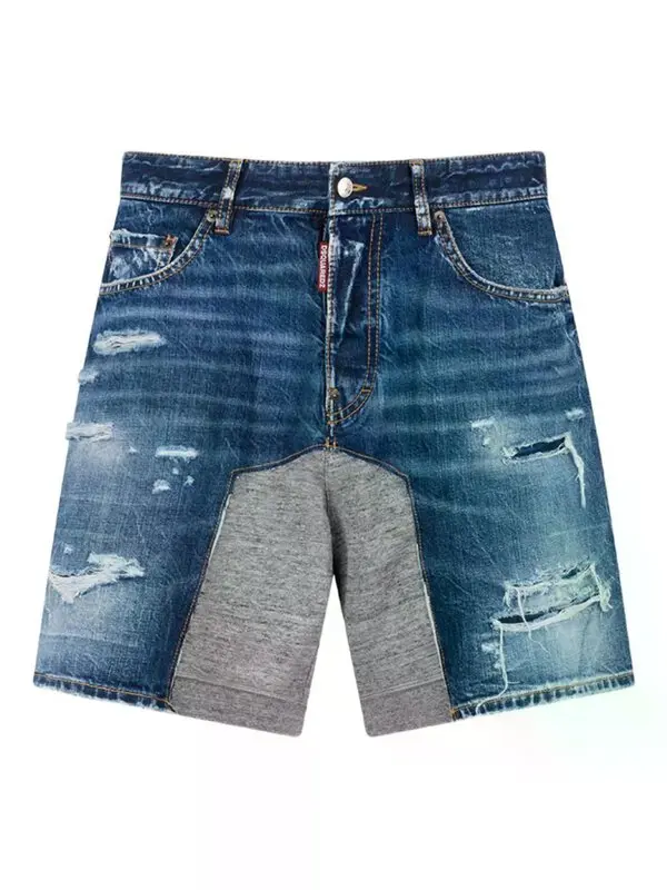 Dsquared2 Medium Wash Ripped Hybrid Shorts