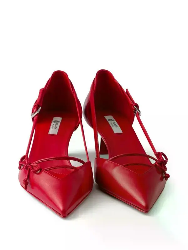 Prada Leather Pumps With Buckle Detail - Red