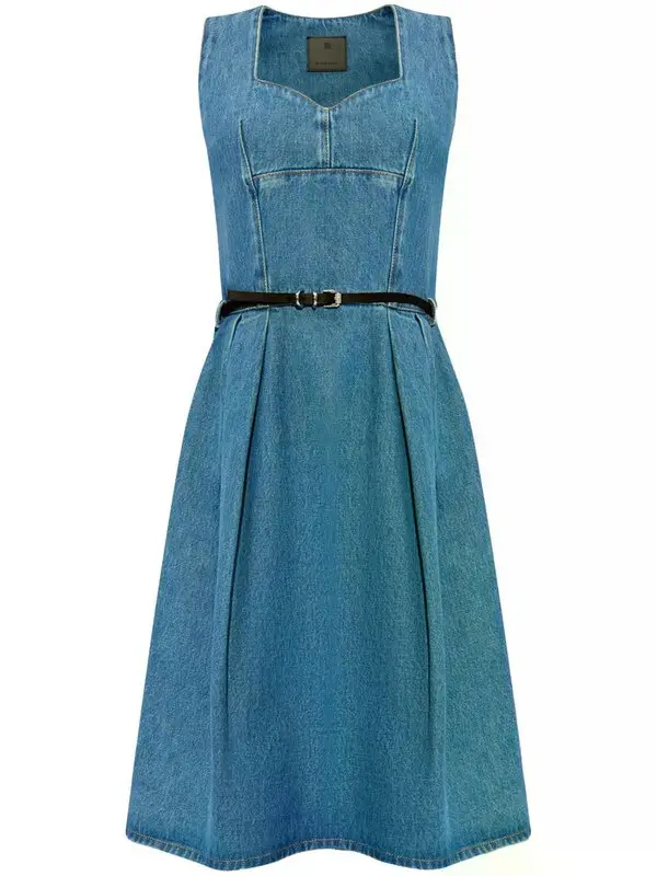 Givenchy Belted Waist Denim Dress - Blue