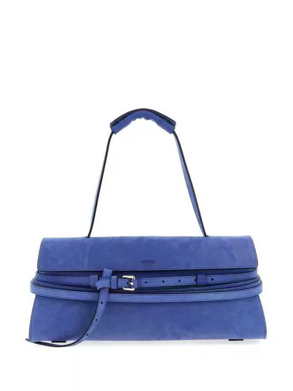 Moschino Embossed-logo Suede Shoulder Bag - Blue