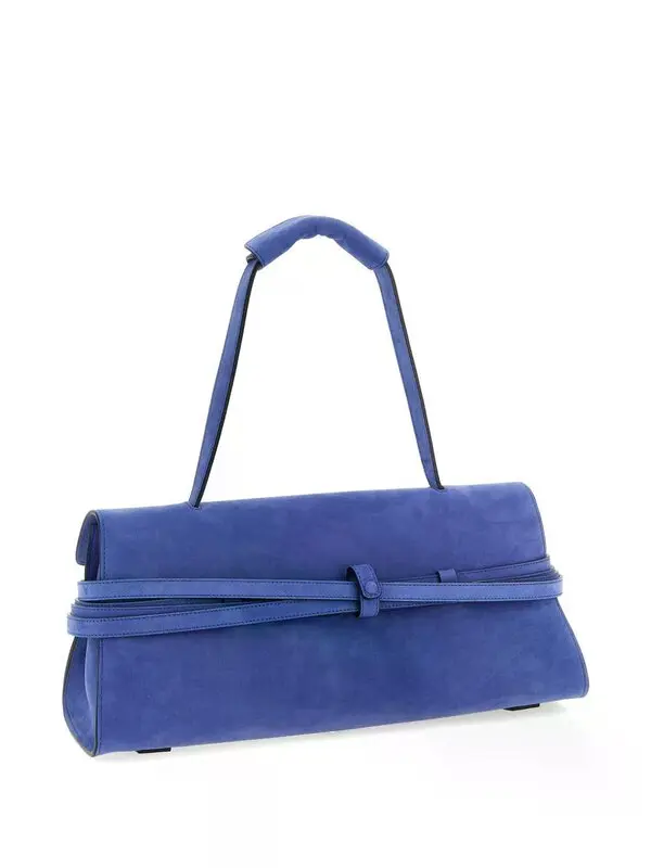 Moschino Embossed-logo Suede Shoulder Bag - Blue