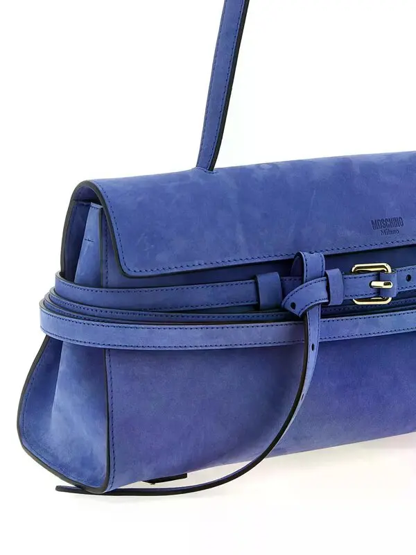 Moschino Embossed-logo Suede Shoulder Bag - Blue
