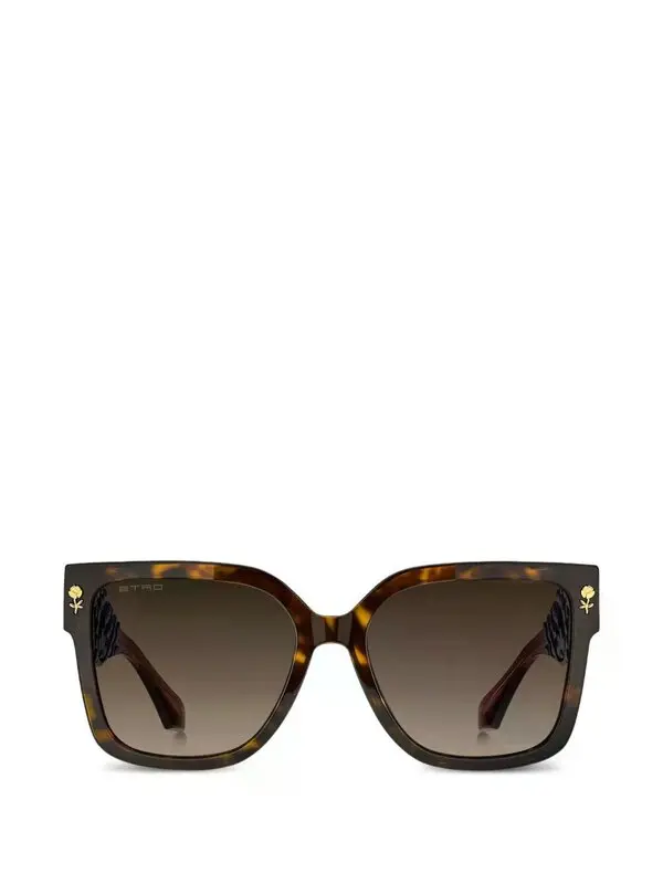 Etro Floral-detail Square Frame Sunglasses - Brown