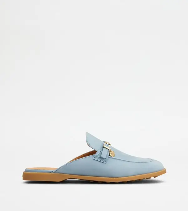 TOD'S Nubuck Mules With Metal Charm - Light Blue
