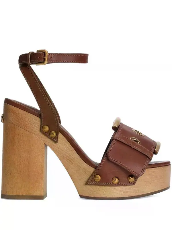 Dolce & Gabbana Buckled Studded Leather Sandals - Brown
