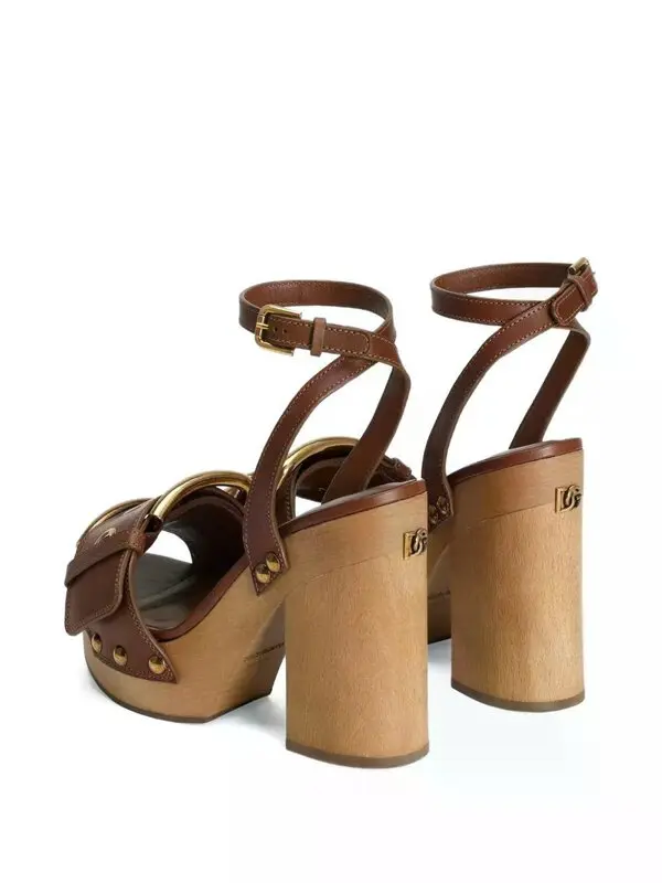 Dolce & Gabbana Buckled Studded Leather Sandals - Brown