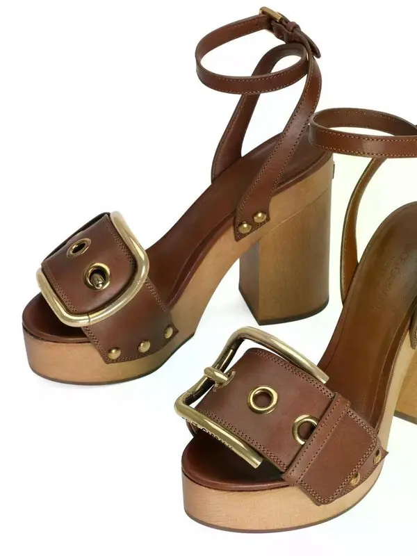Dolce & Gabbana Buckled Studded Leather Sandals - Brown