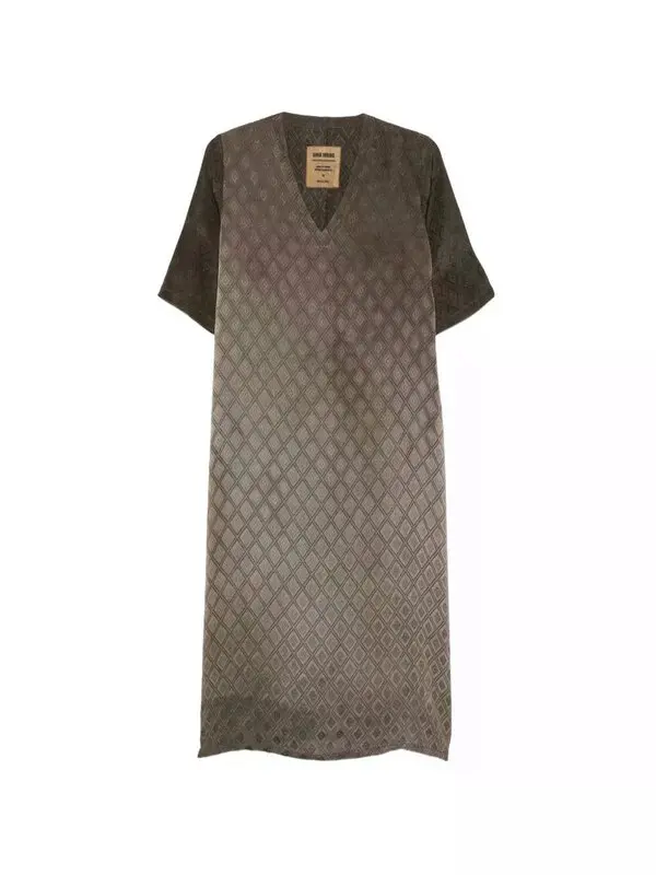 UMA WANG Diamond V-neck Midi Dress - Brown