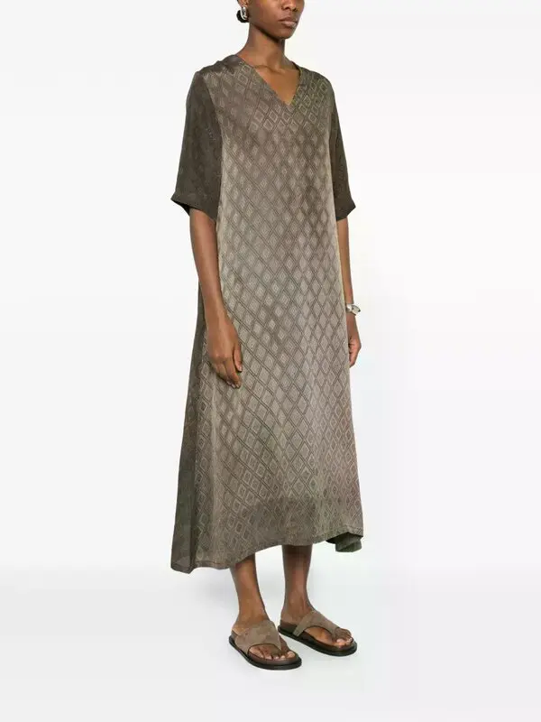UMA WANG Diamond V-neck Midi Dress - Brown