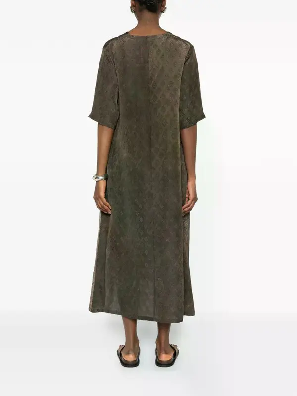 UMA WANG Diamond V-neck Midi Dress - Brown