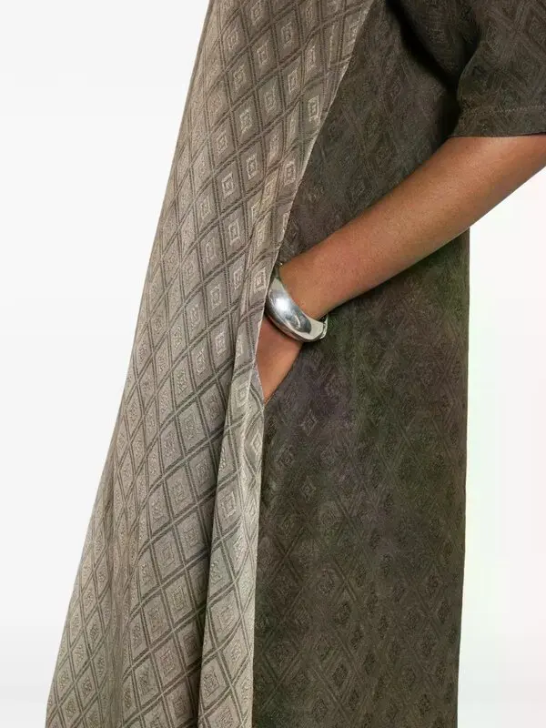 UMA WANG Diamond V-neck Midi Dress - Brown
