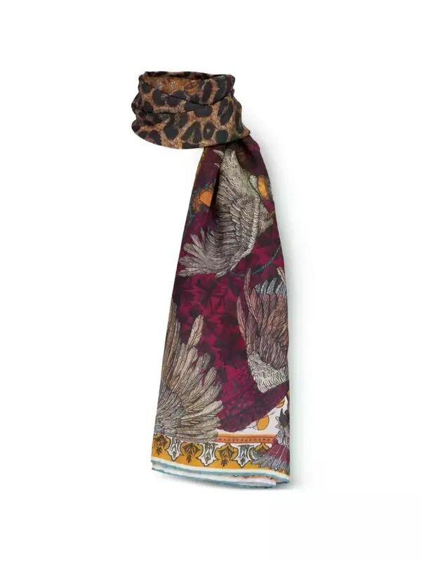 SABINA SAVAGE Leopard-pattern Bird-print Scarf - Red