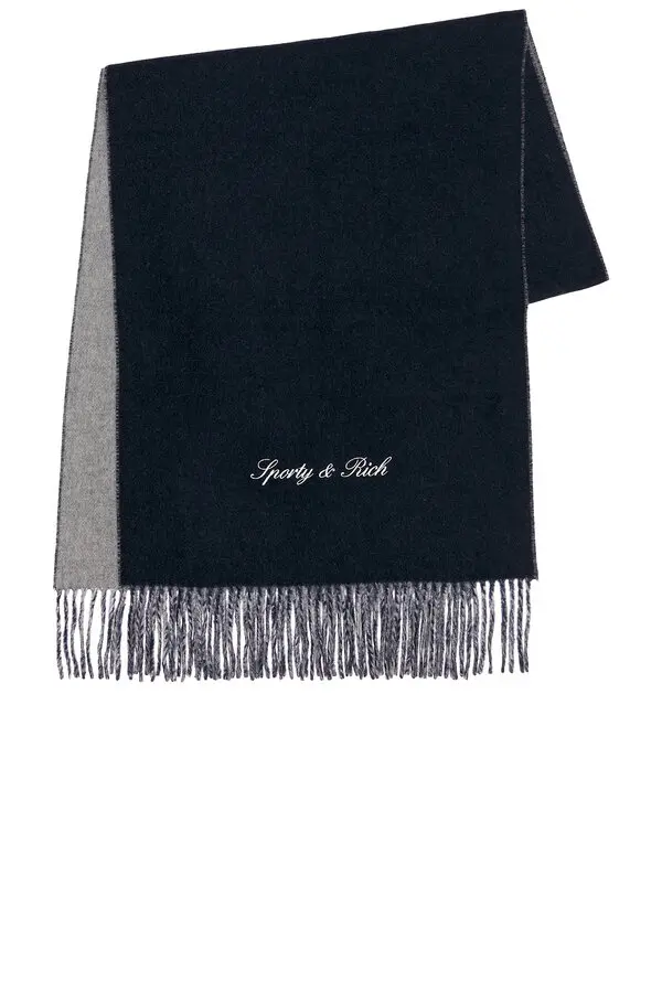 SPORTY & RICH Signature Logo Duo Scarf In Navy - Light Gray & Navy