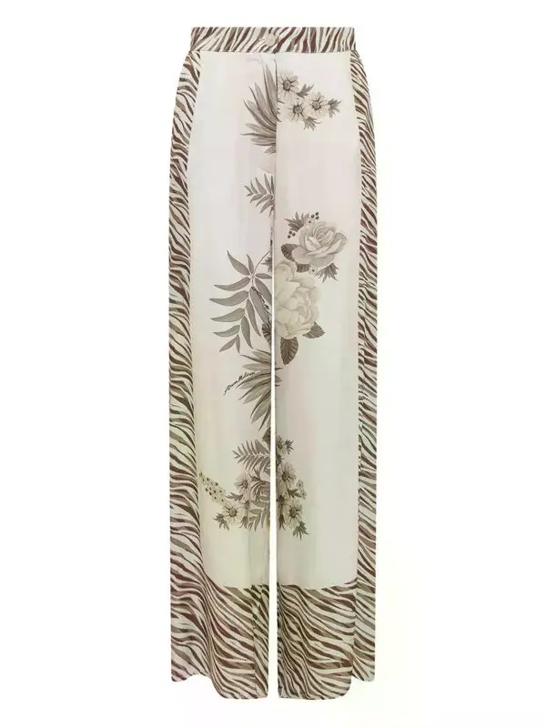 ANNA MOLINARI Floral And Zebra Print Trousers - Neutrals