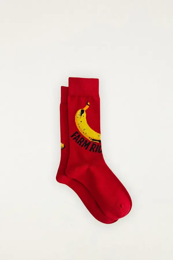 Farm Rio Tropical Printed Crew Socks - Scarlet Banana
