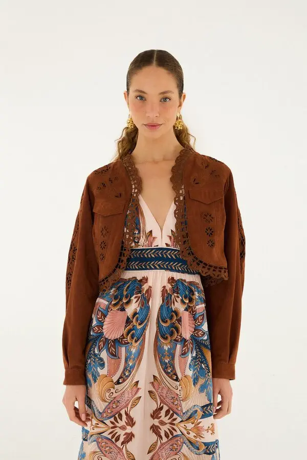 Farm Rio Richelieu Cropped Leather Jacket