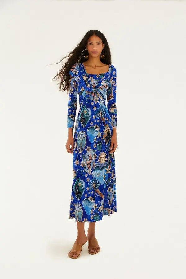 Farm Rio Mystical Draped Maxi Dress - Mystical Blue