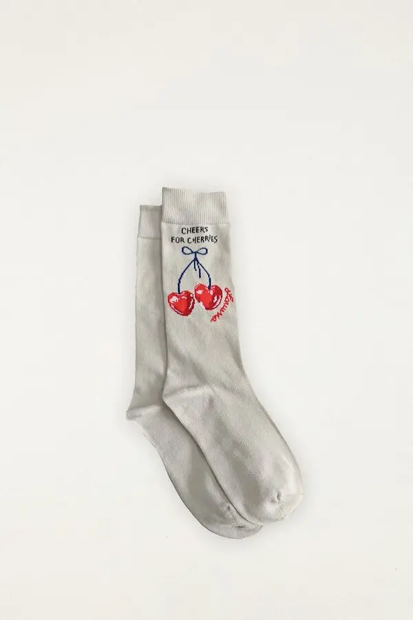 Farm Rio Printed Socks - Ivory Cherrie