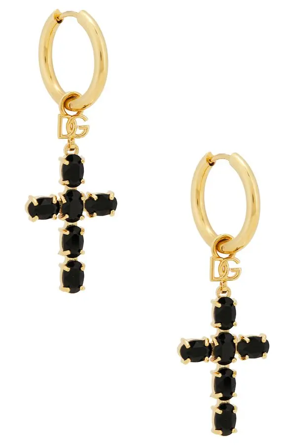 Dolce & Gabbana Cross Dangle Earrings - Nero & Oro