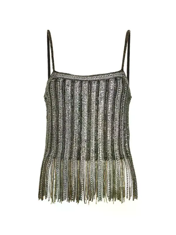 Alice + Olivia Beaded Fringe Top - Silver