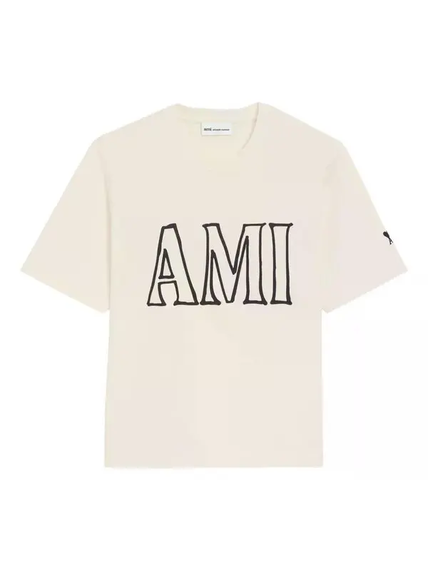 AMI Paris Printed Cotton Jersey T-shirt - Neutrals