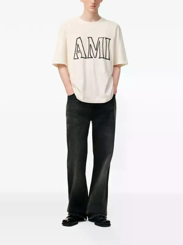 AMI Paris Printed Cotton Jersey T-shirt - Neutrals
