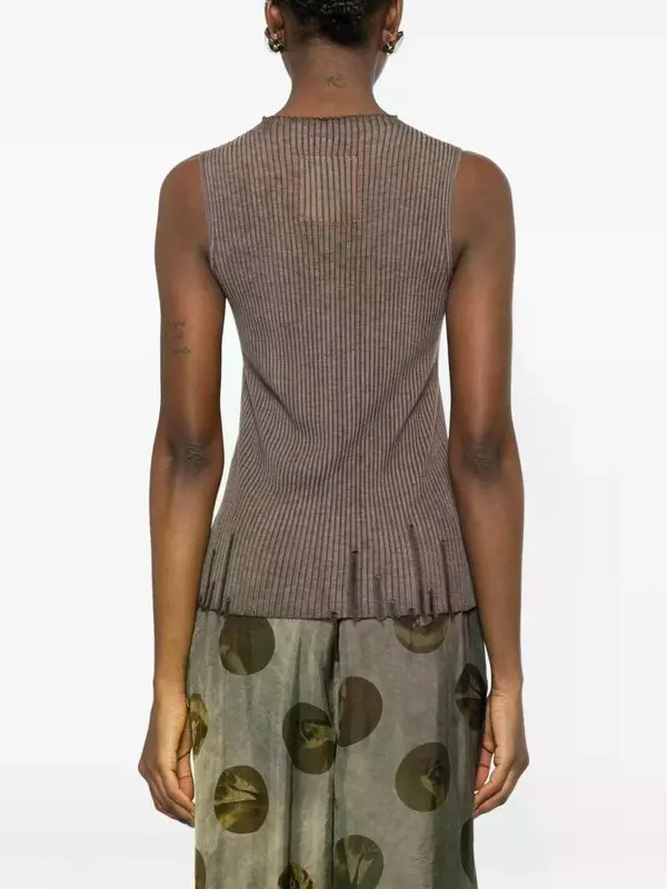 UMA WANG Ribbed Distressed Top - Brown
