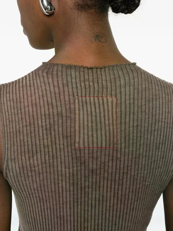 UMA WANG Ribbed Distressed Top - Brown