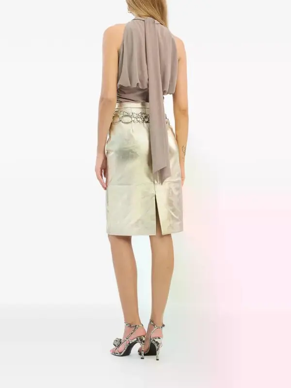ROTATE BY BIRGER CHRISTENSEN Leather Midi Skirt - Gold