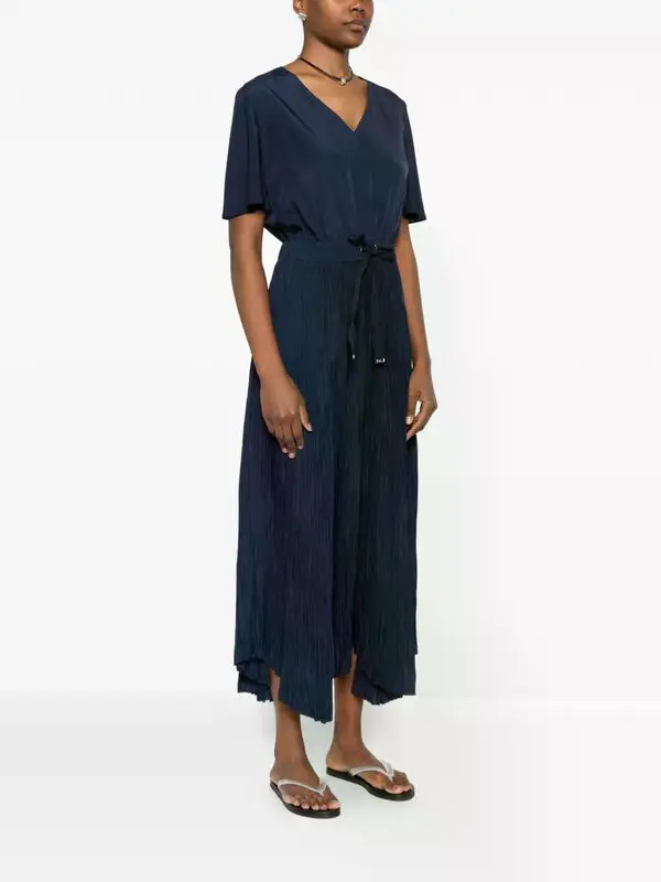 Herno Pleated V-neck Midi Dress