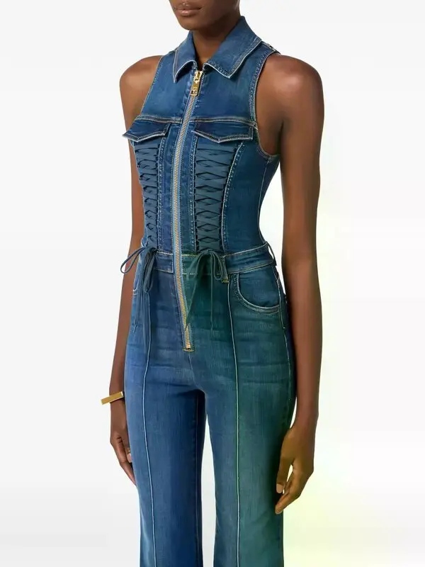 Elisabetta Franchi Sleeveless Denim Jumpsuit - Blue