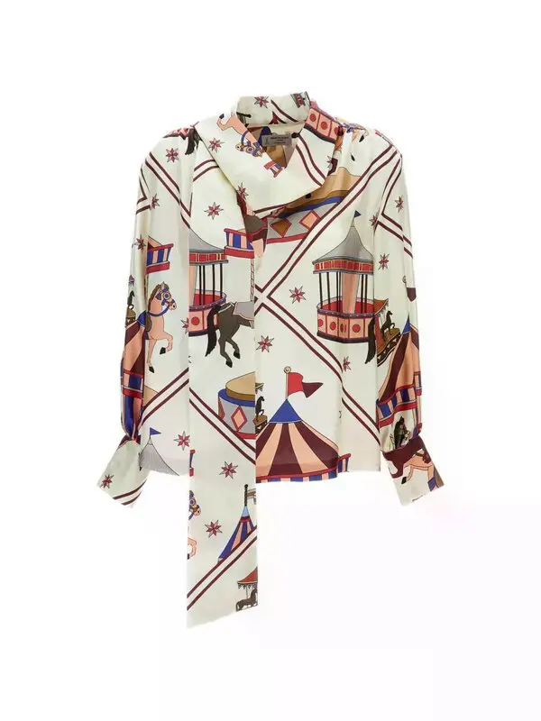 Alberto Biani Printed Silk Blouse With Scarf