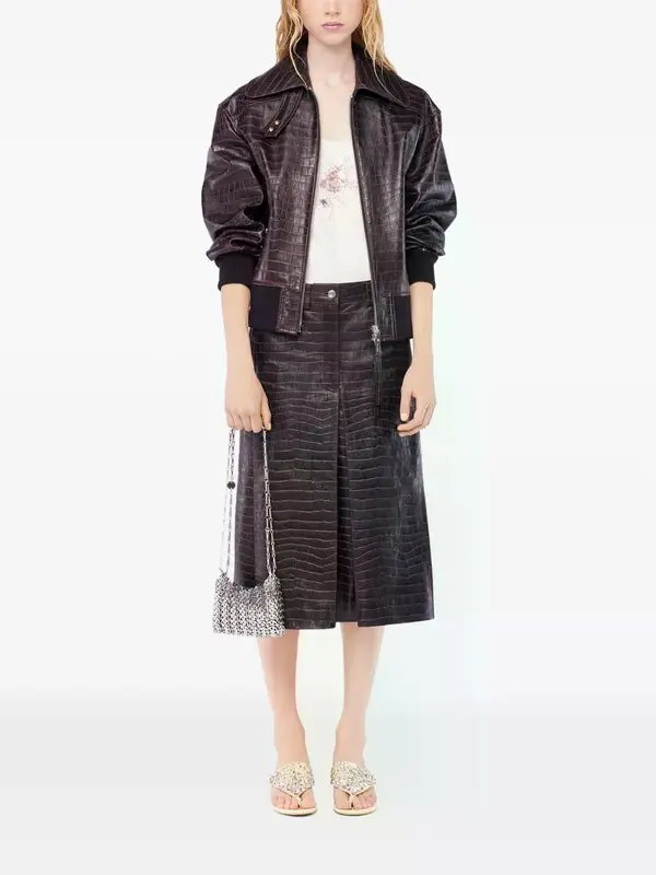 Rabanne Crocodile Effect Leather Bomber Jacket