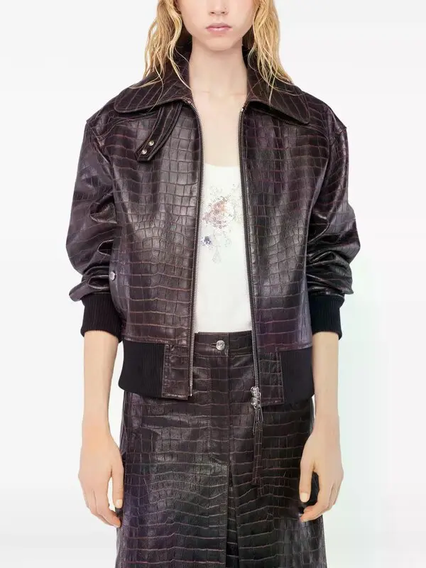 Rabanne Crocodile Effect Leather Bomber Jacket