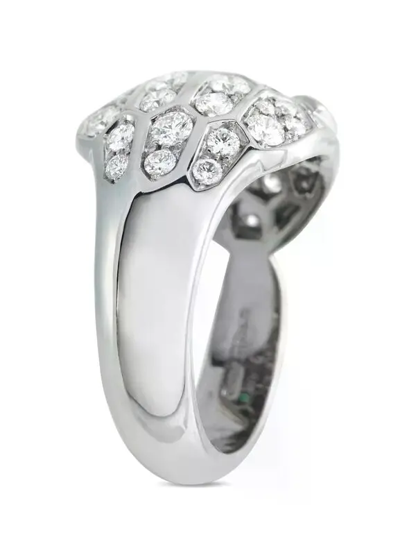 BVLGARI Serpenti Diamond And Emerald Ring - Silver