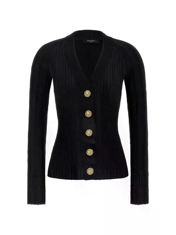 Balmain Buttoned V-neck Cardigan - Black