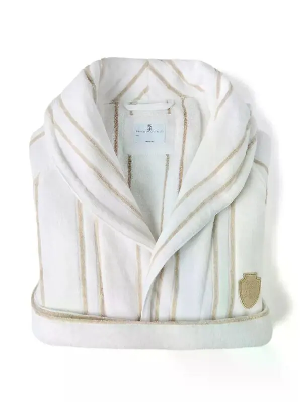 Brunello Cucinelli Striped Logo Cotton Bathrobe