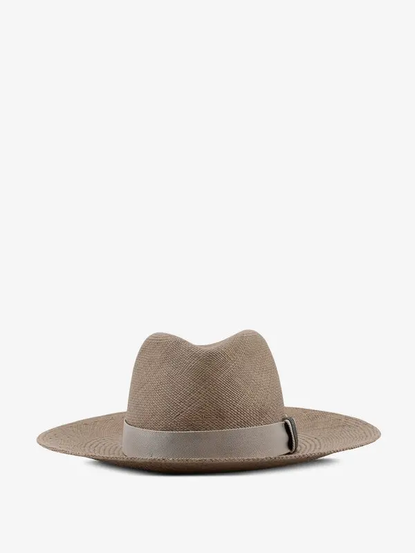 Brunello Cucinelli Raffia Fedora Hat With Monili Detail - Beige