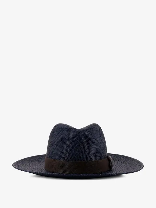 Brunello Cucinelli Raffia Fedora Hat With Monili Detail - Blue