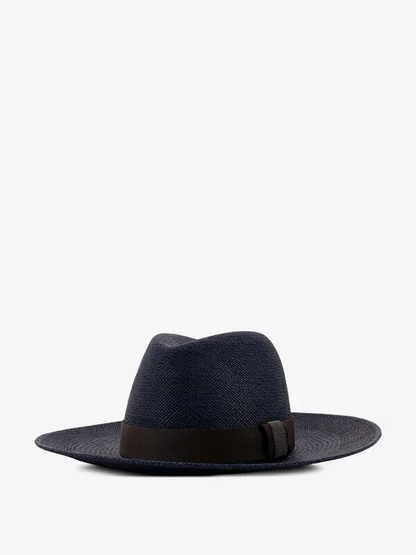 Brunello Cucinelli Raffia Fedora Hat With Monili Detail - Blue