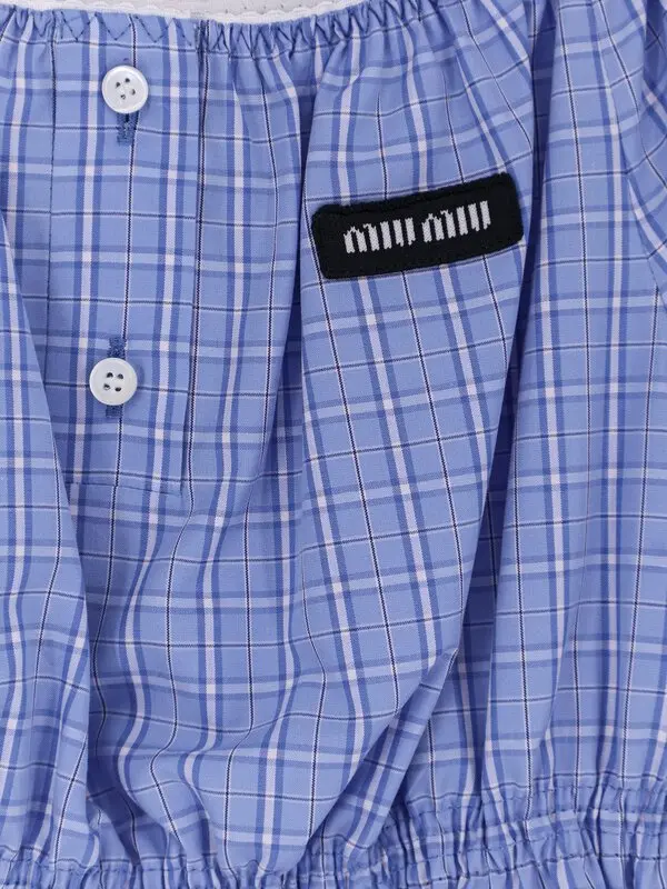 Miu Miu Madras Cotton Mini Dress - Blue