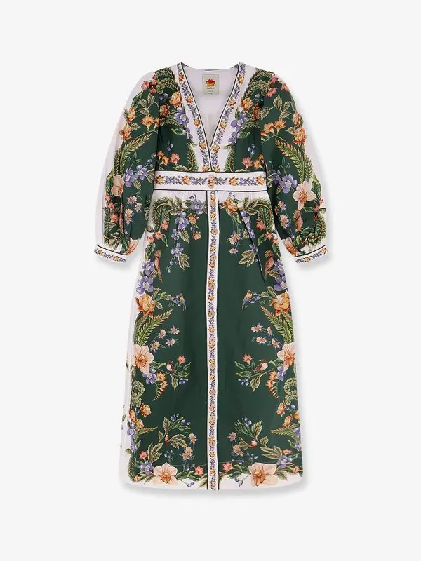Farm Rio Long Cotton Floral Print Dress