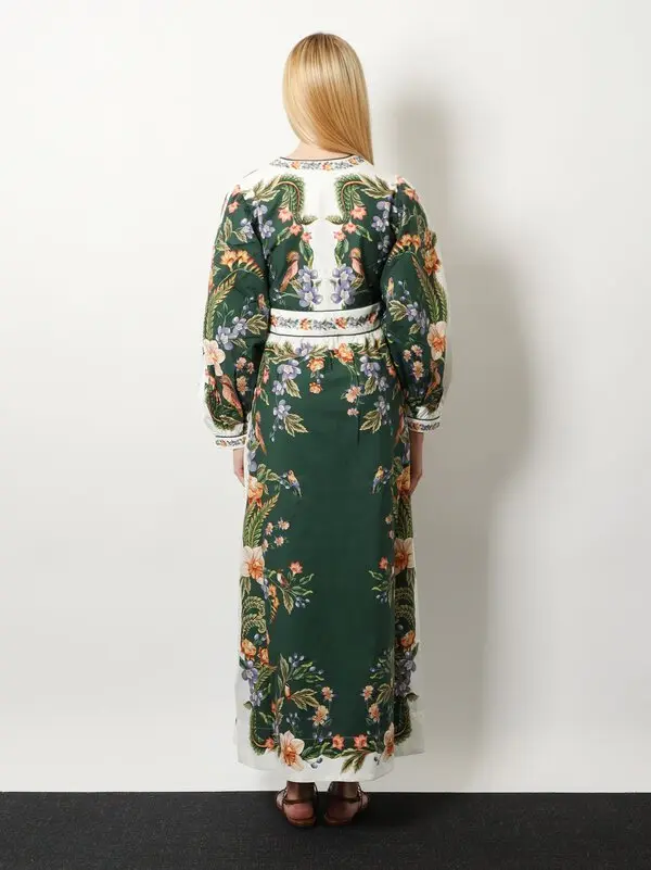 Farm Rio Long Cotton Floral Print Dress